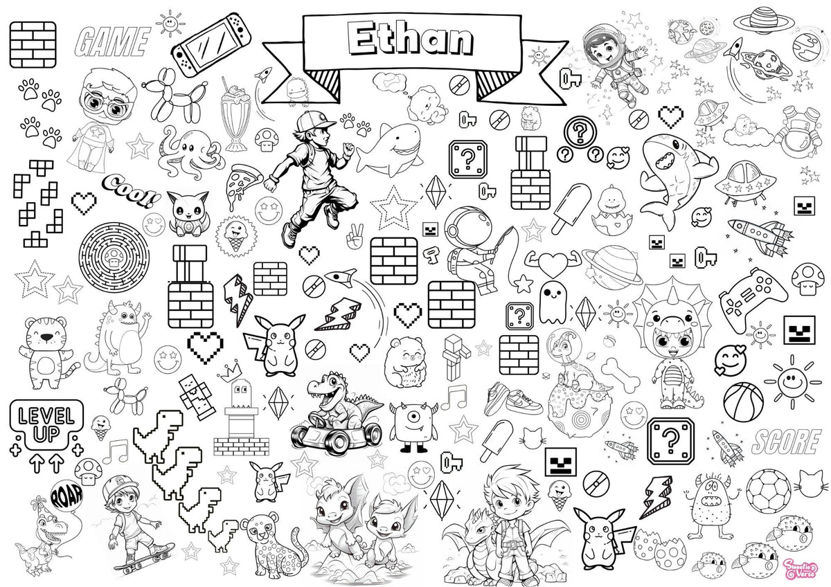 Personalised game quest colouring poster – ThesePrintsTho